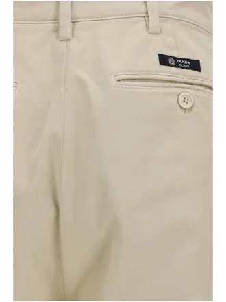 Prada Mens Pants Straight-Leg Cotton Sand Trousers
