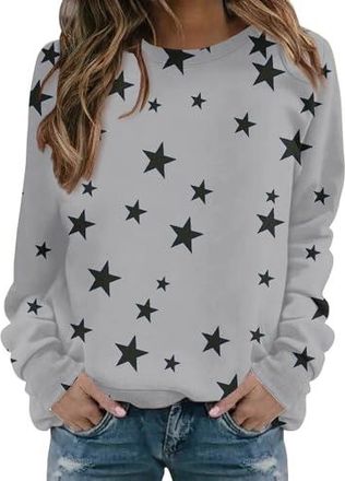 Generic Sweats pour femme avec imprimé étoiles - Sweat-shirt sans chapeau à manches longues - Haut tendance - Pull ample pour femme, gris, S
