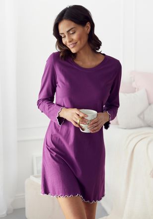 Lascana Sleepshirt LASCANA, Damen, Gr. 32/34, N-Gr, lila (beere), Single Jersey, Obermaterial: 100% Baumwolle, unifarben, figurumspielend ca. Mitte Oberschenk