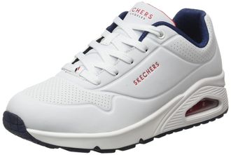Skechers Damen UNO Stand ON AIR Sneakers, WNVR White Durabuck / navy & red trimm, 37.5 EU