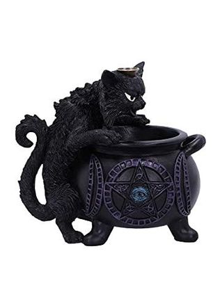 Nemesis Now Spites Cauldron Rückfluss-Räuchergefäß, Schwarze Katze, vertraut, 16,3 cm