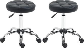 HOMCOM 2er-Set Rollhocker höhenverstellbar, Drehhocker 48-63 cm, Arbeitshocker 360° drehbar, Bürohocker für Büro, Salon, Massage, Spa, Schwarz