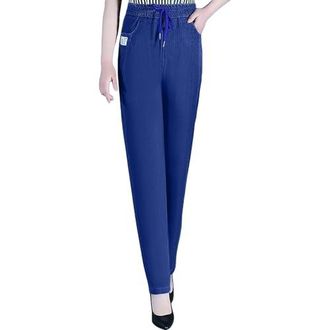 Generic Jean taille haute ultra extensible pour femme avec cordon de serrage r&eacute;glable, pantalon en jean confortable &agrave; taille &eacute;lastique, pantalon en jean &agrave; che