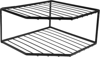 Artibetter Schrank Organizer Eckregal aus Metall Doppelst&ouml;ckiges K&uuml;chenarbeitsplattenregal Schwarz Platzsparend f&uuml;r T&ouml;pfe und Pfannen Ablagefl&auml;che f&uuml;r K&uuml;chenschr