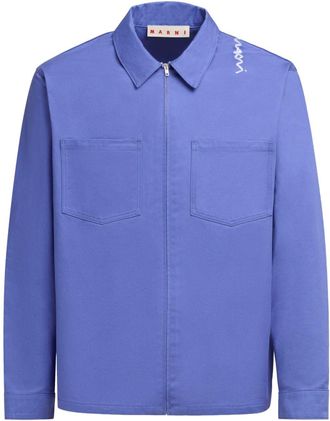 Marni surchemise en coton &agrave; logo brod&eacute; - Violet