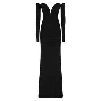 Elisabetta Franchi Femme, Robes, Noir, Taille: 38 FR Robe Red Carpet en jersey cr&ecirc;pe avec drap&eacute;s