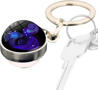 Generic Porte-cl&eacute;s constellation - Pendentif boule de verre lumineuse, breloque double face en de zinc, effet phosphorescent | Horoscope d&eacute;coration sac &agrave; main