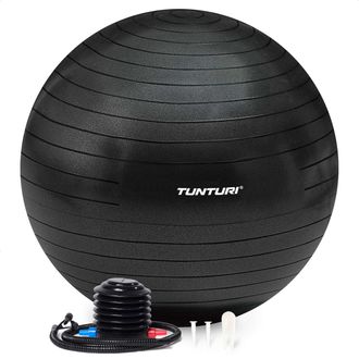 Tunturi New Fitness Anti Burst Fitnessball mit Pumpe - Yoga-Ball 90 cm - Pilates-Ball - Schwangerschaftsball - 220 kg Benutzergewicht - Inklusive Trainings-App - Schwarz