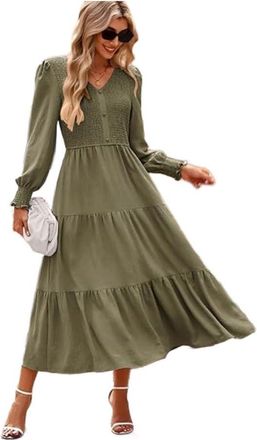 Kate Kasin Strickkleid Damen Langarm Pulloverkleid A Linie Winter Hochzeitkleid mit Taschen Festlich Partykleid Abendkleider Gr&uuml;n XL