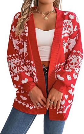 Generic Cardigan de No&euml;l pour femme - Cardigan d&eacute;contract&eacute; en forme de flocon de neige avec poche - Pull dautomne tendance - Streetwear - Vacances quotidienne