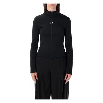 Courr&egrave;ges Femme, Sweatshirts et sweats &agrave; capuche, Noir, Taille: 38 FR Veste de surv&ecirc;tement motard