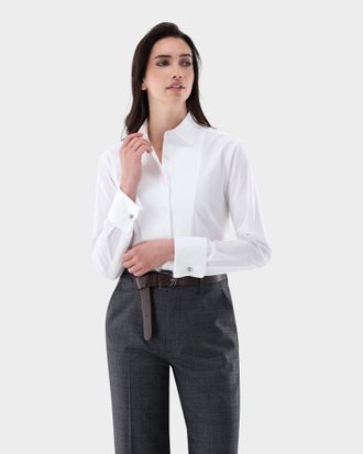 van Laack Hemdbluse mit Plastron und Doppelmanschette