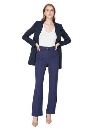 Trendyol Damen Trendyol Herren Basic Hoher Bund Straight Hose Pants, Marineblau, 36 EU
