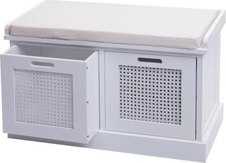 Mendler Mendler - Banc HWC-J49, banc rembourré Banc de vestiaire 47x75x40cm blanc, rembourrage crème-blanc