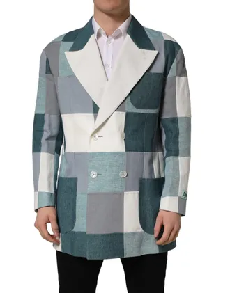 Dolce & Gabbana Mens Multicolor Patchwork Linen Double Breasted Jacket Flax Cotton Clothing