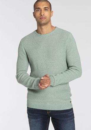 Bruno Banani Rundhalspullover BRUNO BANANI, Herren, Gr. 4XL (68/70), grün (grün melange), Strick, Obermaterial: 50% Baumwolle, 50% Polyacryl, meliert, schmal, Rund