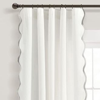 Lush Décor Coastal Chic Fenstervorhang mit gewelltem Rand, 132,1 cm B x 213,4 cm L, Grau & Weiß