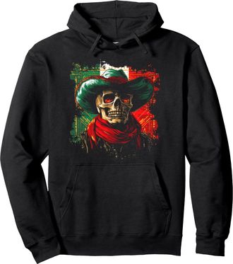 Trendy Apparel Skeleton Calavera Mexican Flag Bandera Mexico Pullover Hoodie