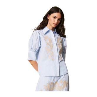 Twinset Femme, Blouses et Chemises, Bleu, Taille: 38 FR Chemise ray&eacute;e avec broderie