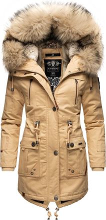 Navahoo Damen Wintermantel Baumwollparka mit Kunstfell Kapuze Honigfee Beige Gr. XS