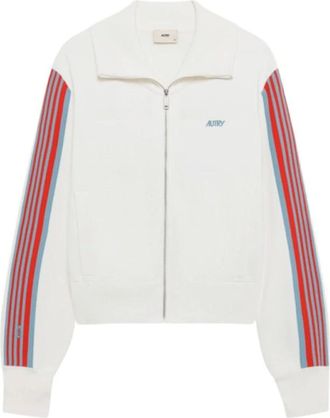 Autry Femme, Sweatshirts et sweats &agrave; capuche, Blanc, Taille: 40 FR Veste Enti&egrave;rement Zipp&eacute;e en Viscose Tricot&eacute;e