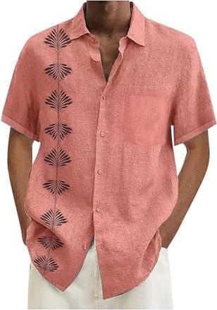 Generic T-shirt pour homme - Style d&eacute;contract&eacute; &agrave; manches courtes - Imprim&eacute; hawa&iuml;en - Couleur unie - Avec poche avant - Col &agrave; revers classique - L&eacute;ger et respi