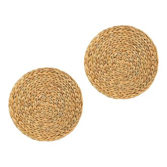 DOITOOL 2 St&uuml;ck Handgefertigtes Tischset aus Wasserhyazinthen Hitzebest&auml;ndige Runde Topfunterlage Dekorativer Platzdeckchen Schutz f&uuml;r Esstisch Handgewebte Un