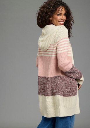 Laura Scott Kapuzenstrickjacke extralang geschnitten, aus elastischem Strickmaterial mit Streifendesign