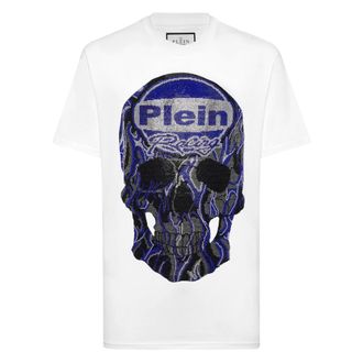 Philipp Plein Rundhals-T-Shirt mit Strass-Totenkopf - - Tops - Herren - Wei&szlig; - M