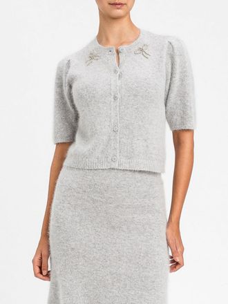 Twinset Wollmischung-Cardigan mit Puff&auml;rmeln und Kristallverzierung