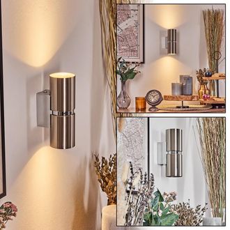 HOFSTEIN Wandleuchte Ordal, Wandlampe aus Metall in Nickel-matt/Chromfarben, moderne Leuchte mit Lichteffekt an der Wand, G10, Wohnzimmer, Schlafzimmer, K&uuml;che,