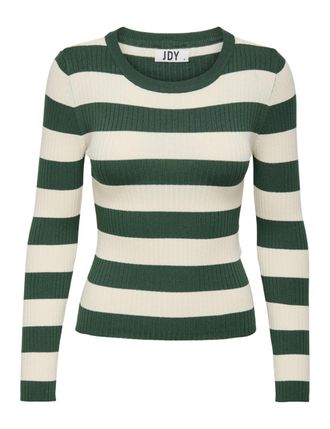 Jacqueline de Yong JdY Damen Jdyplum L/S O-Neck KNT Noos Strickpullover, Trekking Green/Stripes:w Eggnog Stripes, M EU