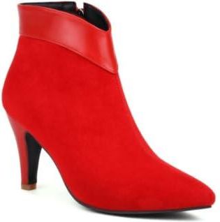 Generic Femmes Élégant Bout Pointu Cheville Bottes Daim Talons Aiguilles Côté Fermeture Éclair Pompes Habillé Soirée Chaussures De Bureau,Rouge,44 EU