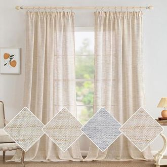 Miulee Rideau Voilage Lin Salon Naturel Voile Rideaux en Lin Chambre Moderne Transparent Translucide Int&eacute;rieurs Galon 140x225 cm Lot de 2 Riz Blanc