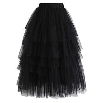 Chicwish Jupe midi en tulle pour femme Rose/noir, noir, Taille S
