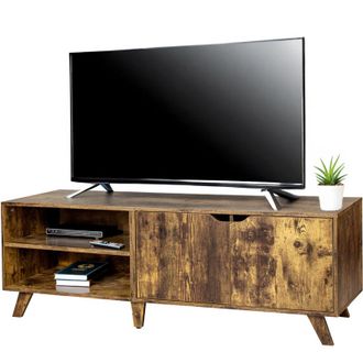 Relaxdays Relaxdays TV-Lowboard, 6 F&auml;cher, TV-Schrank bis 60 Zoll, HBT: 50 x 140 x 40 cm, Fernsehtisch mit Kabelf&uuml;hrung, braun