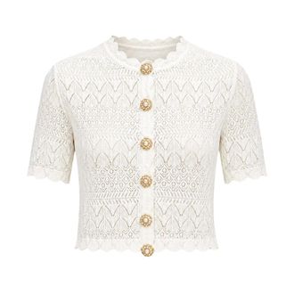 Self Portrait Haut en maille pointelle - Femme - Pulls - Blanc - Taille: 36 FR