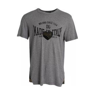 Dolce & Gabbana Graues Baumwoll-T-Shirt mit Grafikdruck - - Tops - Herren - Grau - 2XL