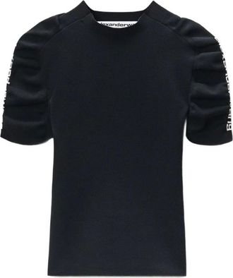 Alexander Wang Femme, Pulls, Noir, Taille: 38 FR Pull court &agrave; manches ruch&eacute;es
