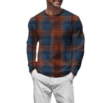 Generic Chemise gaufr&eacute;e pour homme adulte, chemise &agrave; carreaux de couleur contrast&eacute;e &agrave; manches longues, chemise &agrave; carreaux d&eacute;contract&eacute;e, vintage, l&eacute;g&egrave;re, confo