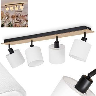 HOFSTEIN Deckenleuchte Alsen, moderne Deckenlampe aus Holz/Metall/Stoff in Hellbraun/Schwarz/Weiß, Leuchte im skandinavischen Design mit verstellbaren Schirmen