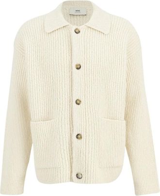 Ami Homme, Pulls, Beige, Taille: L Gilet en maille avec boutons de marque