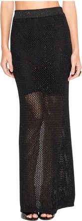 Akep Femme, Jupes, Noir, Taille: 40 FR Longue Jupe avec Fente Lat&eacute;rale et D&eacute;tails Transparents