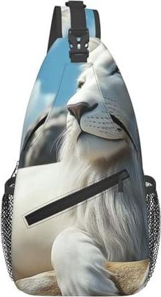 Generic Sac &agrave; dos &agrave; bandouli&egrave;re motif lion blanc, sac &agrave; bandouli&egrave;re de voyage, sac &agrave; dos &agrave; bandouli&egrave;re pour homme, sac &agrave; dos de randonn&eacute;e