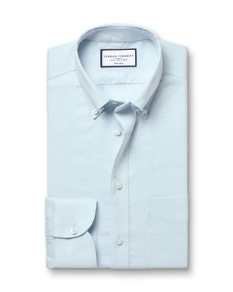 CHARLES TYRWHITT B&uuml;gelfreies Stretch-Oxfordhemd - Himmelblau Knopfmanschette