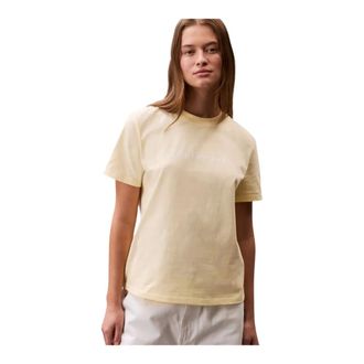 Calvin Klein Femme, Tops, Beige, Taille: 40 FR Tee-shirt Jaune Col Rond Manches Courtes