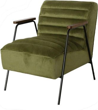 Hellin Fauteuil 60x76x73 cm en tissu velours vert fonc&eacute;