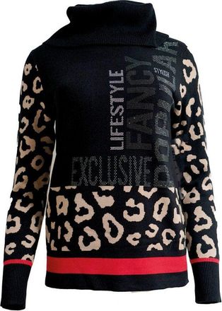 Passioni Rollkragenpullover mit Leoprint und Strass-Schriftzug