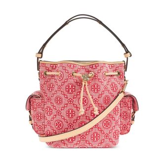 Tory Burch T Monogram Denim Bucket Bag - - Bags - Damen - Rot - ONE SIZE