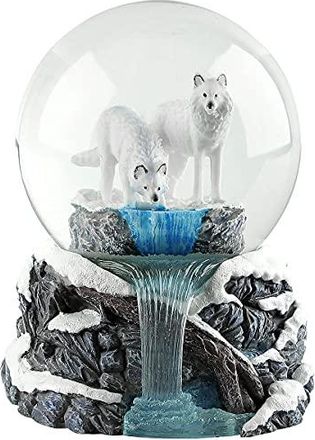 Nemesis Now Warriors of Winter, Lisa Parker, Schneekugel mit Wolfsfiguren, 14,5 cm, weiß, Kunstharz und Glas, Einheitsgröße